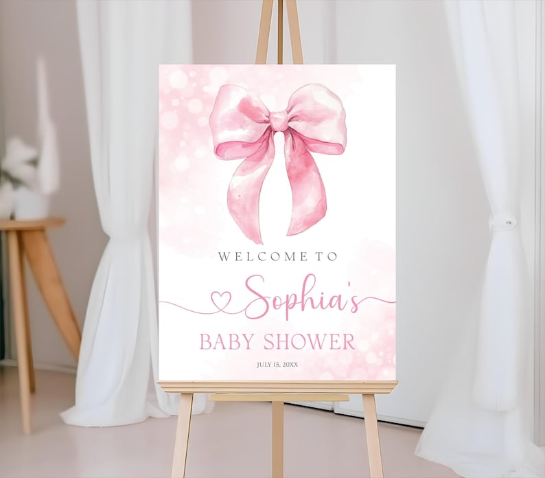 Editable Pink Bow Welcome Sign, Bow Welcome Sign Girl Baby Shower ...