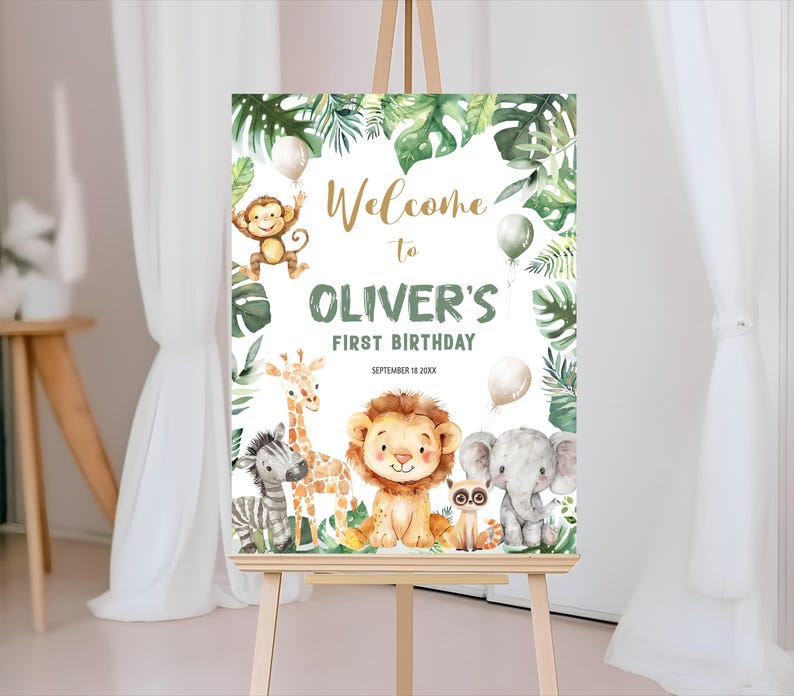 Editable Wild One Boy Welcome Sign Safari Animal Birthday Poster Safari ...