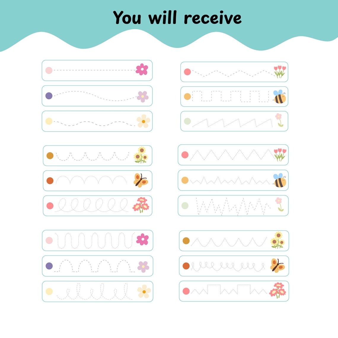 Printable Flower Pre-writing Worksheets: Fine Motor Skills Activity ...