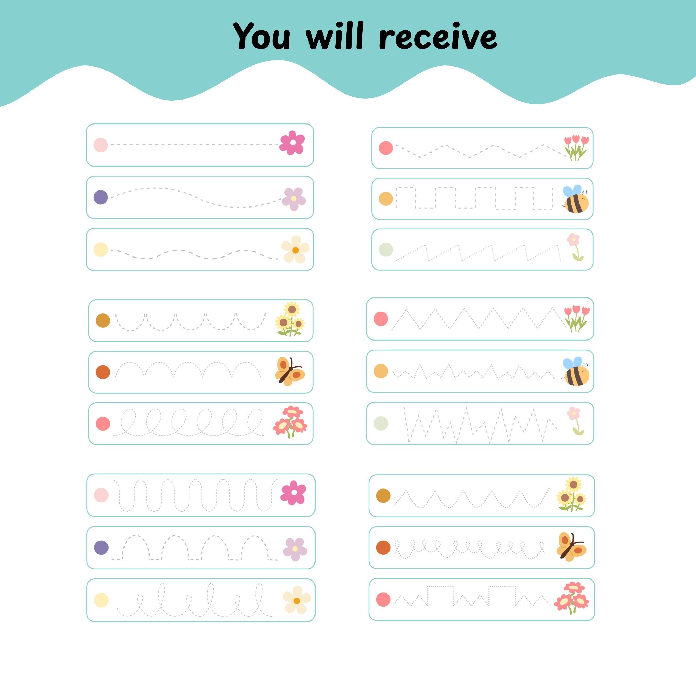 Printable Flower Pre-writing Worksheets: Fine Motor Skills Activity ...