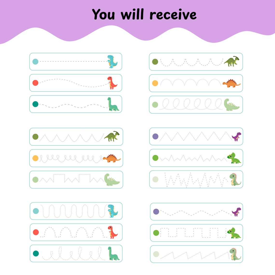 Printable Dinosaur Pre-writing Worksheets: Fine Motor Skills Activity ...
