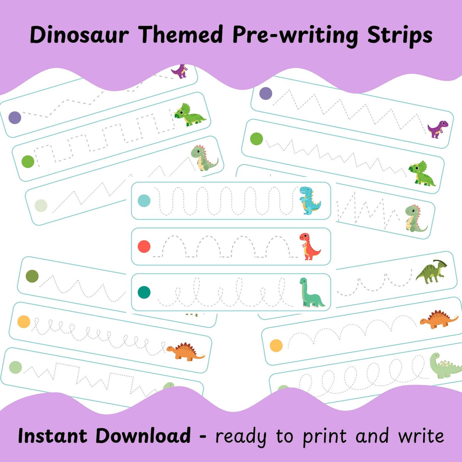 Printable Dinosaur Pre-writing Worksheets: Fine Motor Skills Activity ...