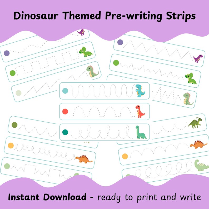 Dinosaur Pre-writing Worksheets, Instant Download, Digital File, Fine ...