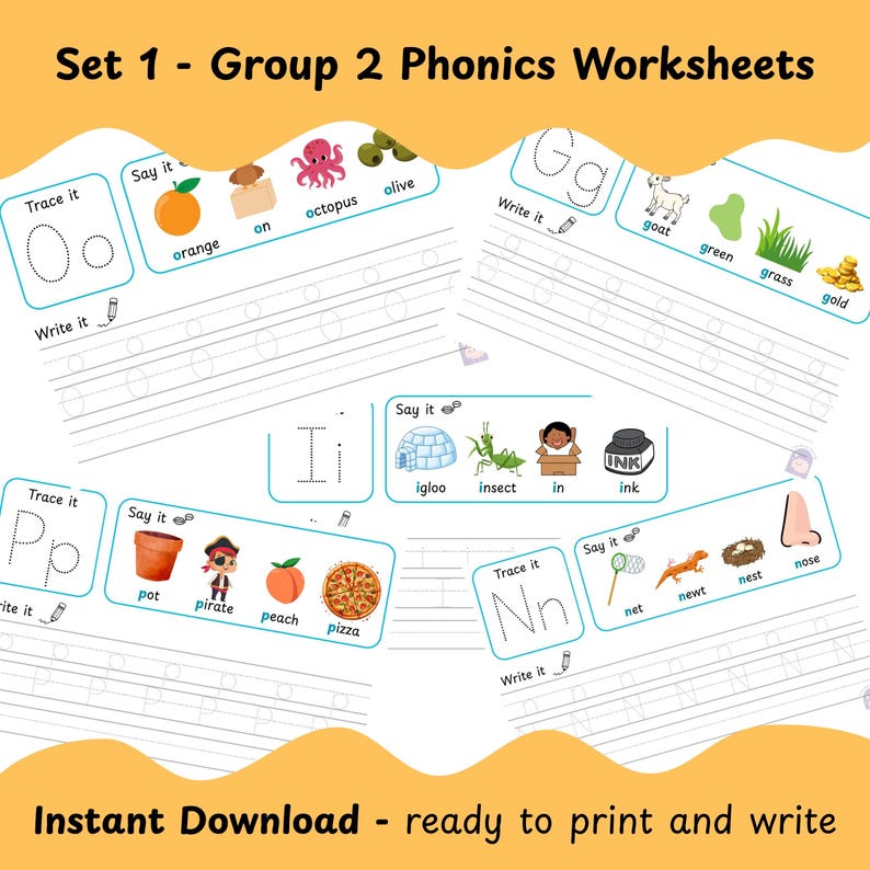 Printable Phonics Worksheets Initial Sounds & Letter Tracing (instant ...