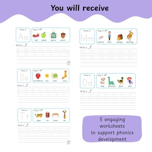Printable Phonics Worksheets Set 1 Initial Sounds & Letter Tracing ...