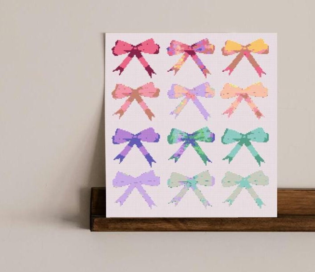 Bows and Ribbons Cross Stitch Pattern & Chart, Cute Design, Colorful ...