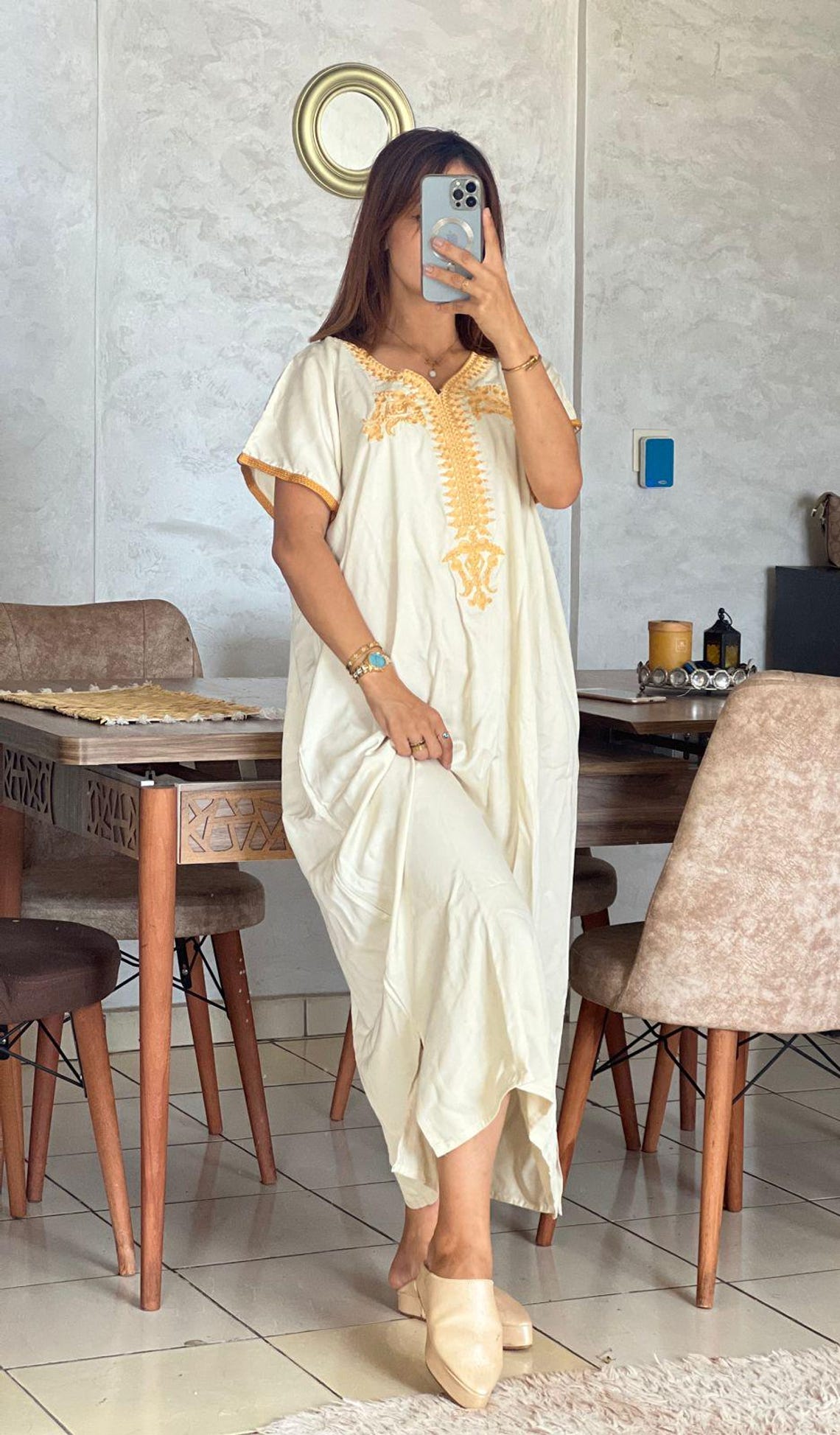 Handmade Moroccan Kaftan Dress Embroidered Bohemian Gown, Traditional ...