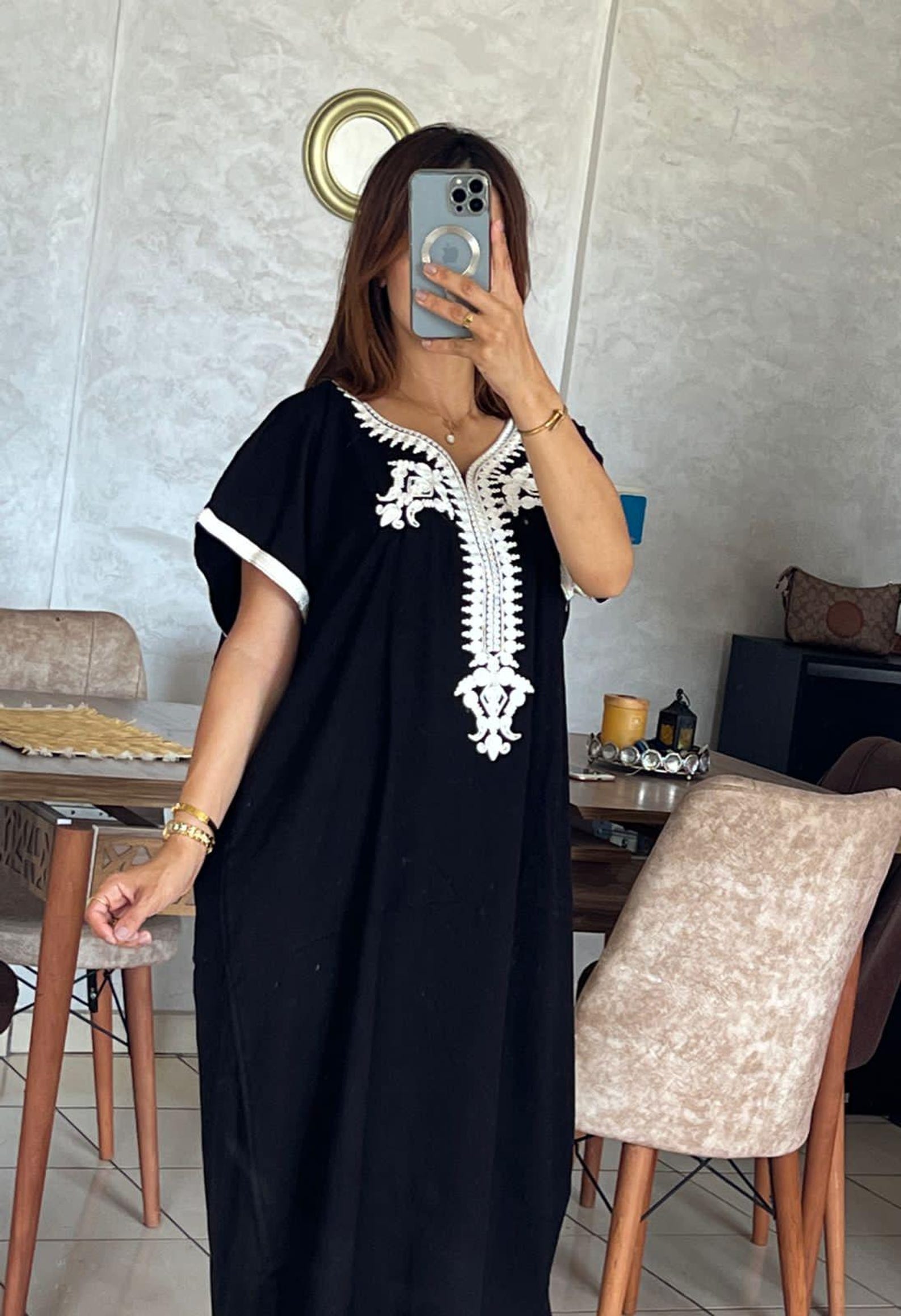 Handmade Moroccan Kaftan Dress Embroidered Bohemian Gown, Traditional ...
