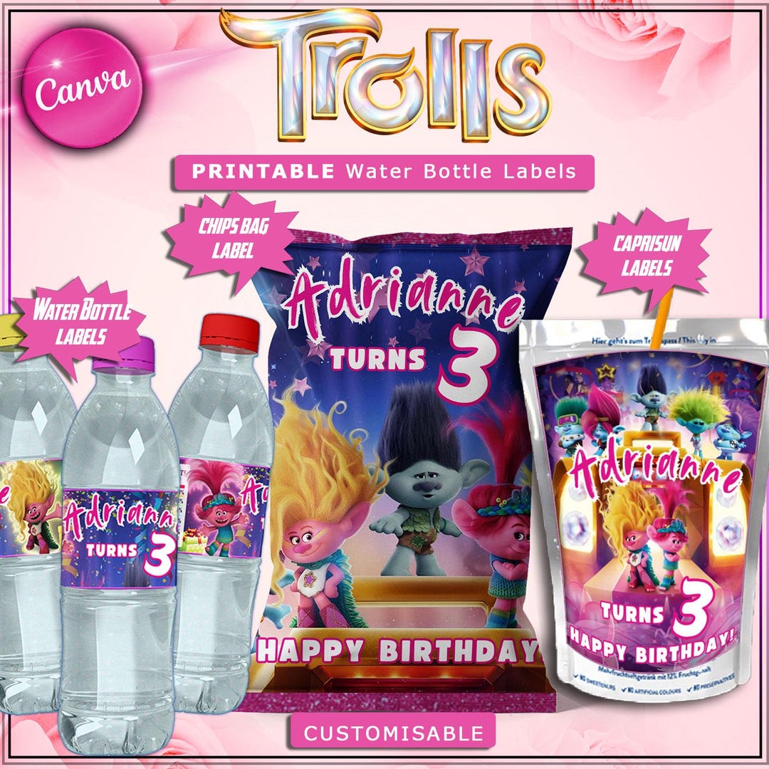 Editable Birthday Party Labels Bundle: Water Bottle, Chips, Caprisun ...