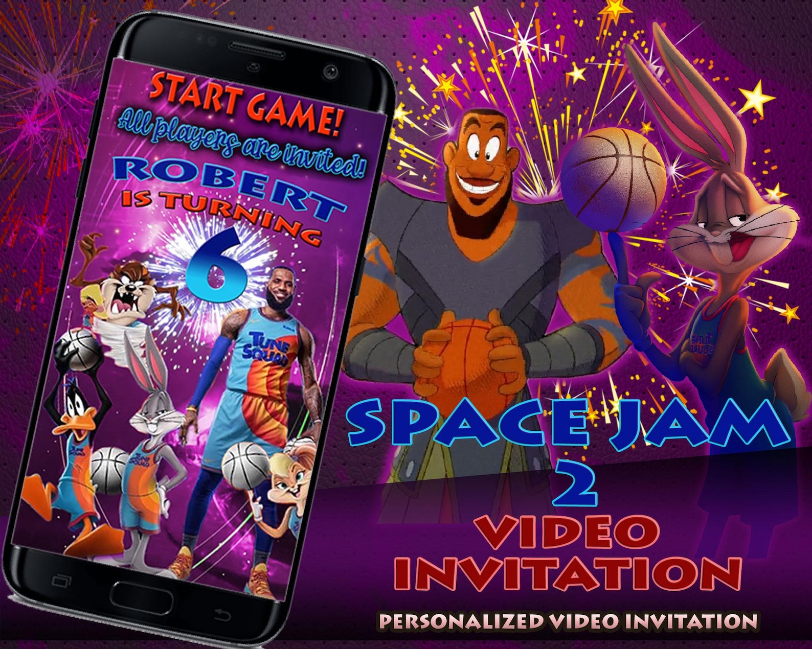 Space Jam 2 Video Birthday Invitation, Animated Invitation, Space Jam A New Legacy, Space Jam ...