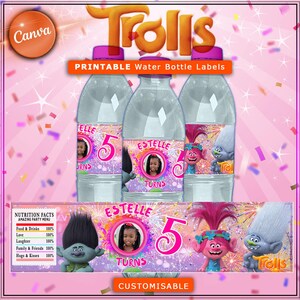 Trolls Birthday Party Labels Bundle: Editable Printable (canva Template ...