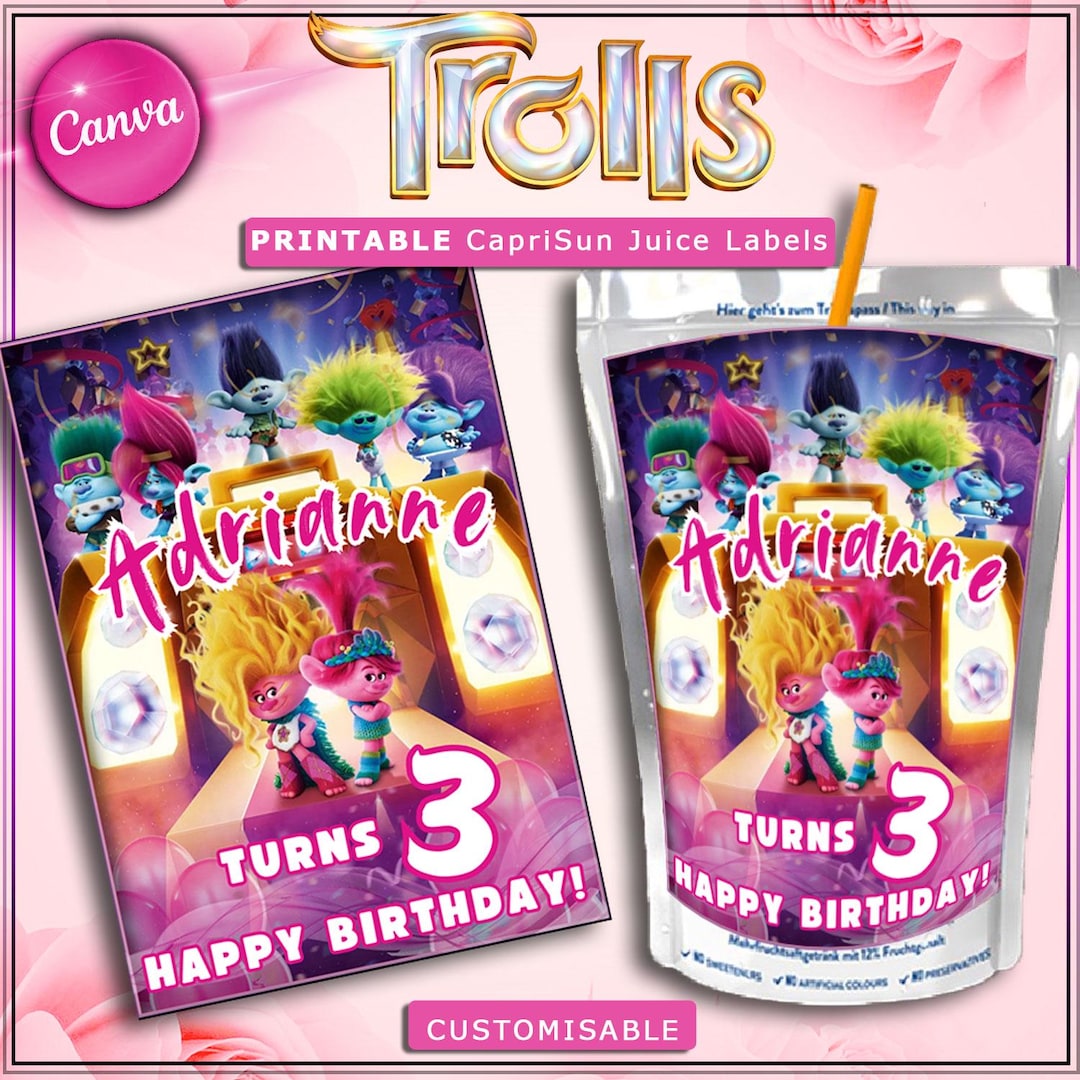Trolls Capri Sun Labels: Personalized Birthday Party Bundle (digital ...