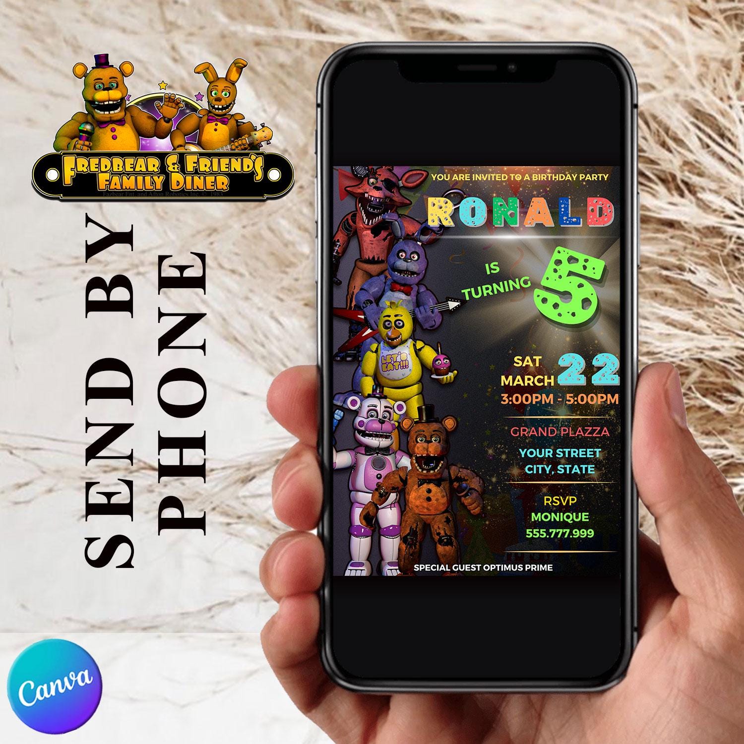 Editable Five Nights at Freddys Birthday Invitation for Boy & Girl Kids ...