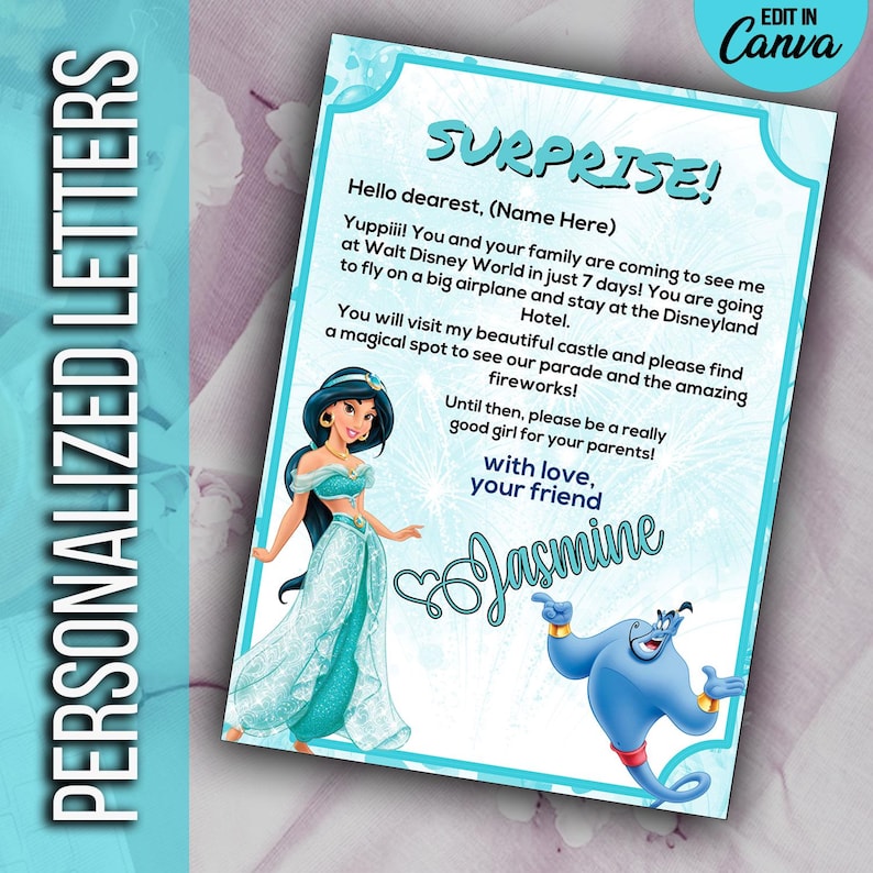 Princess Jasmine Disneyland Trip Reveal Letter (digital PDF) - Etsy