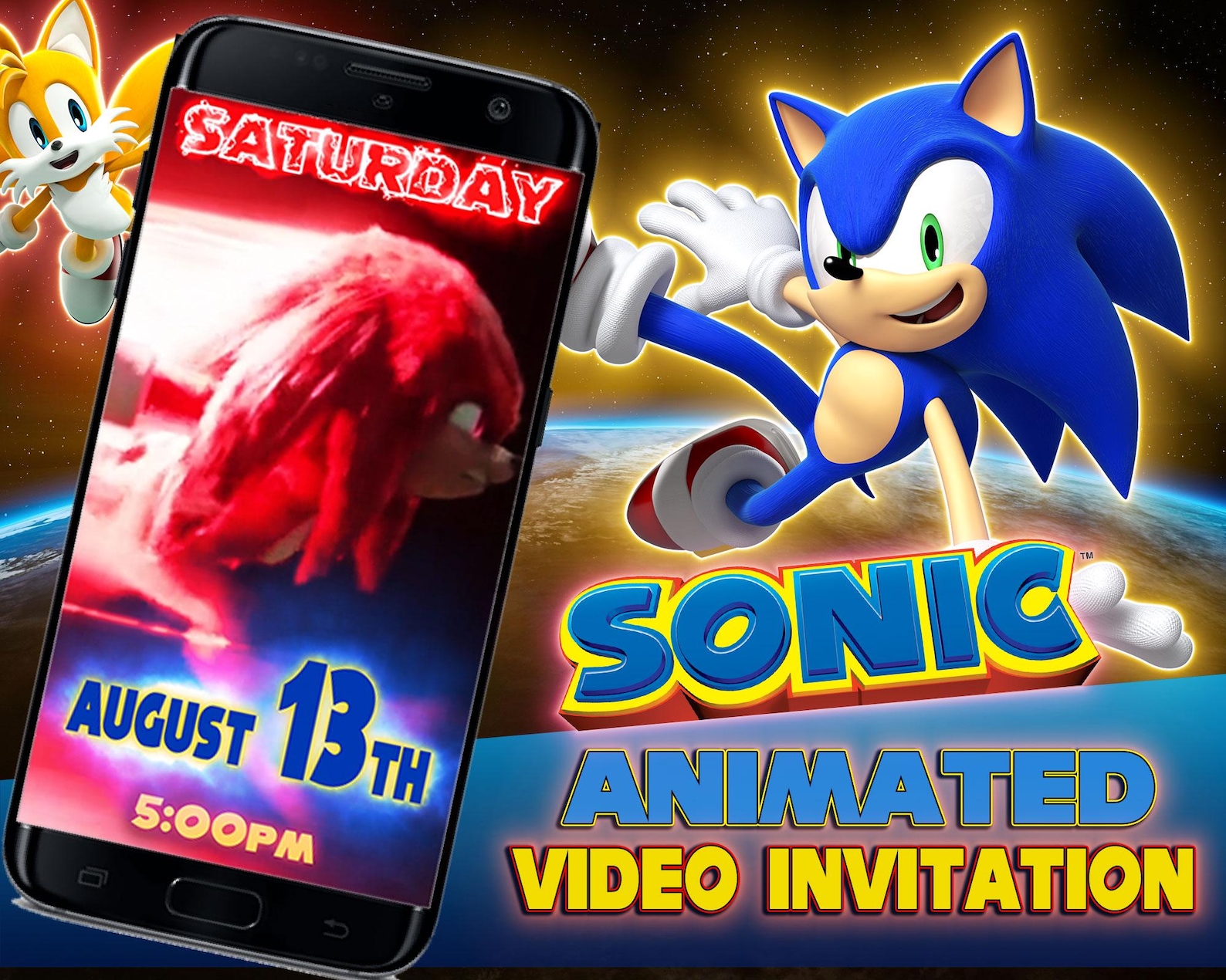 Sonic Invitation, Sonic Animated Video Invitation, Sonic the Hedgehog Digital Invite, Sonic ...