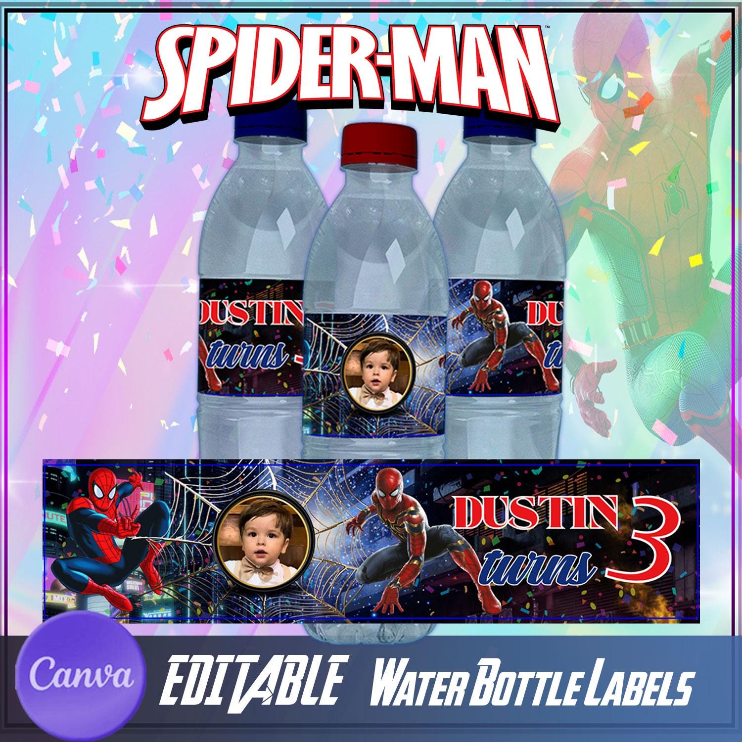 Spiderman Birthday Party Labels: Editable Water Bottle, Chips, Caprisun ...
