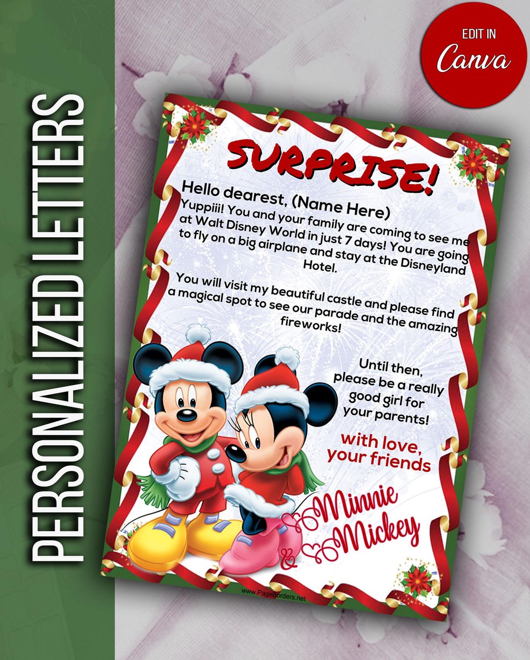 Editable Letter From Mickey and Minnie, Trip Reveal, Customize and ...