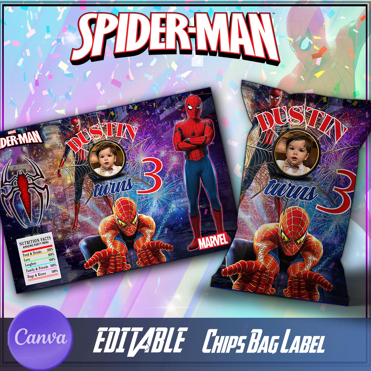 Spiderman Birthday Party Labels: Editable Water Bottle, Chips, Caprisun ...