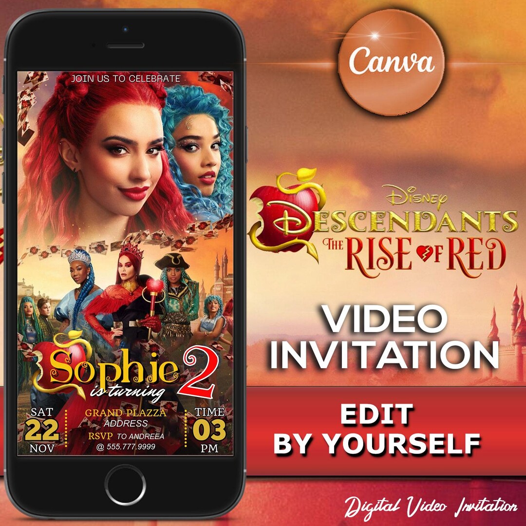 Descendants Video Birthday Invite, Canva Editable Invitation, Instant ...