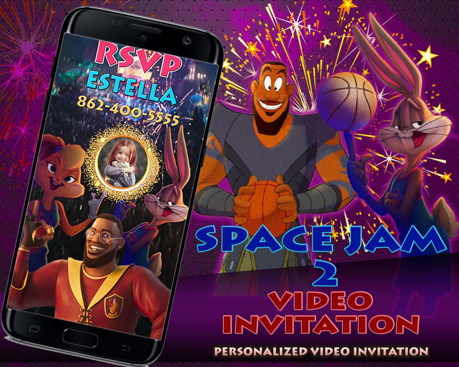 Space Jam 2 Video Birthday Invitation, Animated Invitation, Space Jam A ...