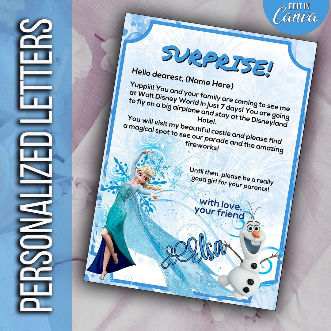 Editable Frozen Elsa Letter: Disneyland Trip Reveal (digital PDF) - Etsy