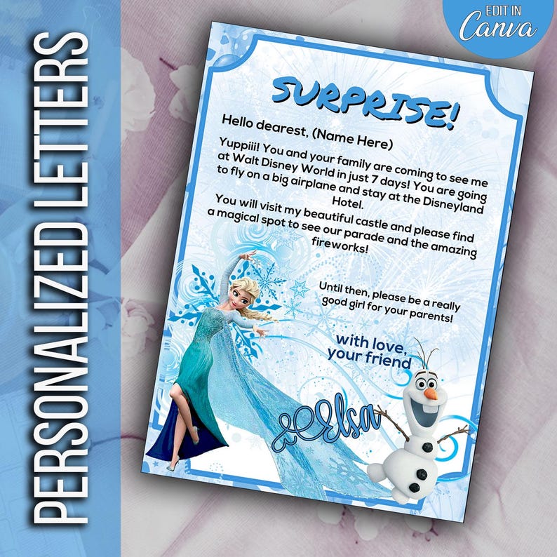Editable Letter From Princess ELSA From FROZEN, Disneyland Surprise ...