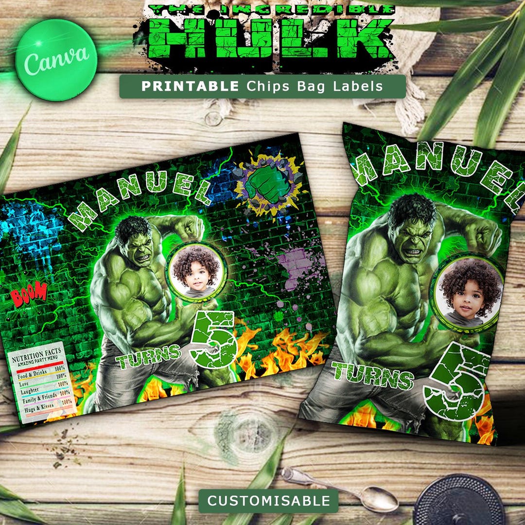 Hulk Chip Bag Labels, Hulk Krispies Wrapper, Hulk Birthday Label, Hulk ...