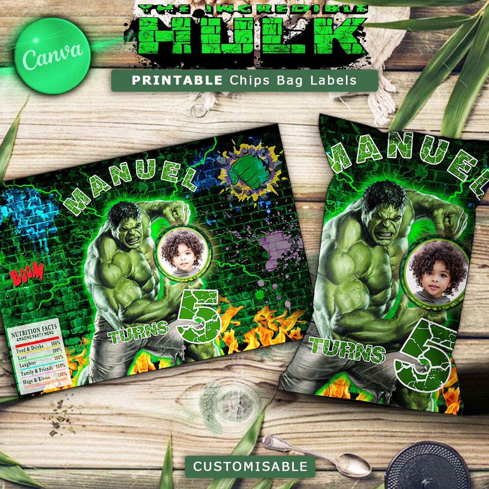 Hulk Chip Bag Labels, Hulk Krispies Wrapper, Hulk Birthday Label, Hulk ...