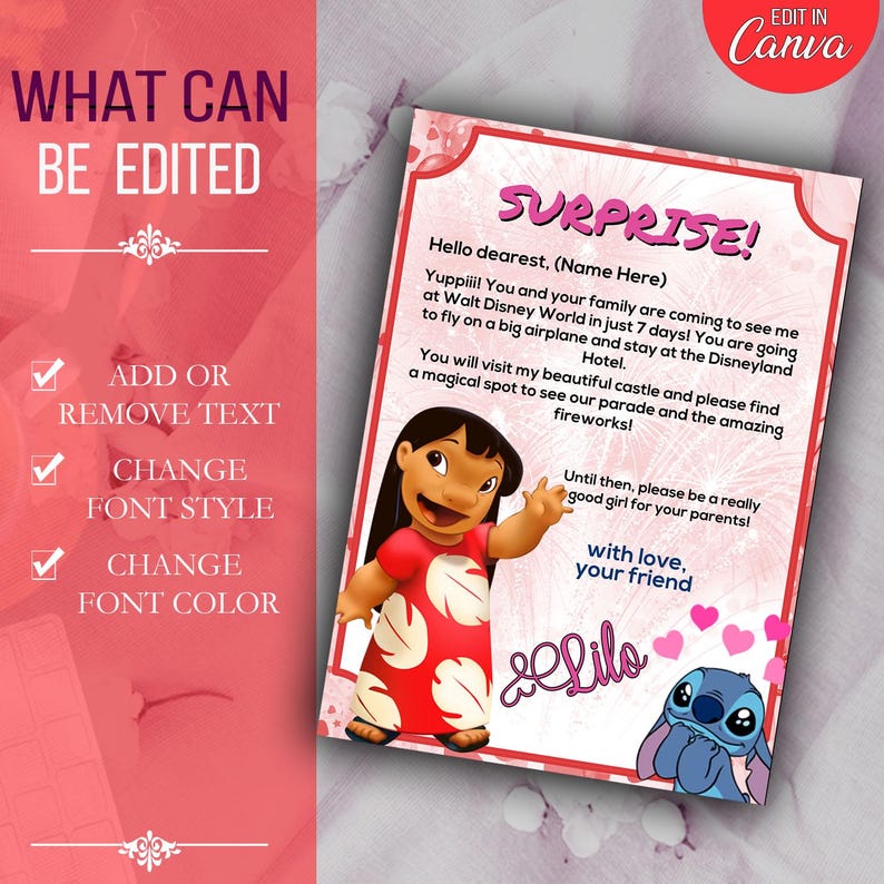 Editable Lilo and Stitch Digital Letter, Printable Letter From Lilo ...