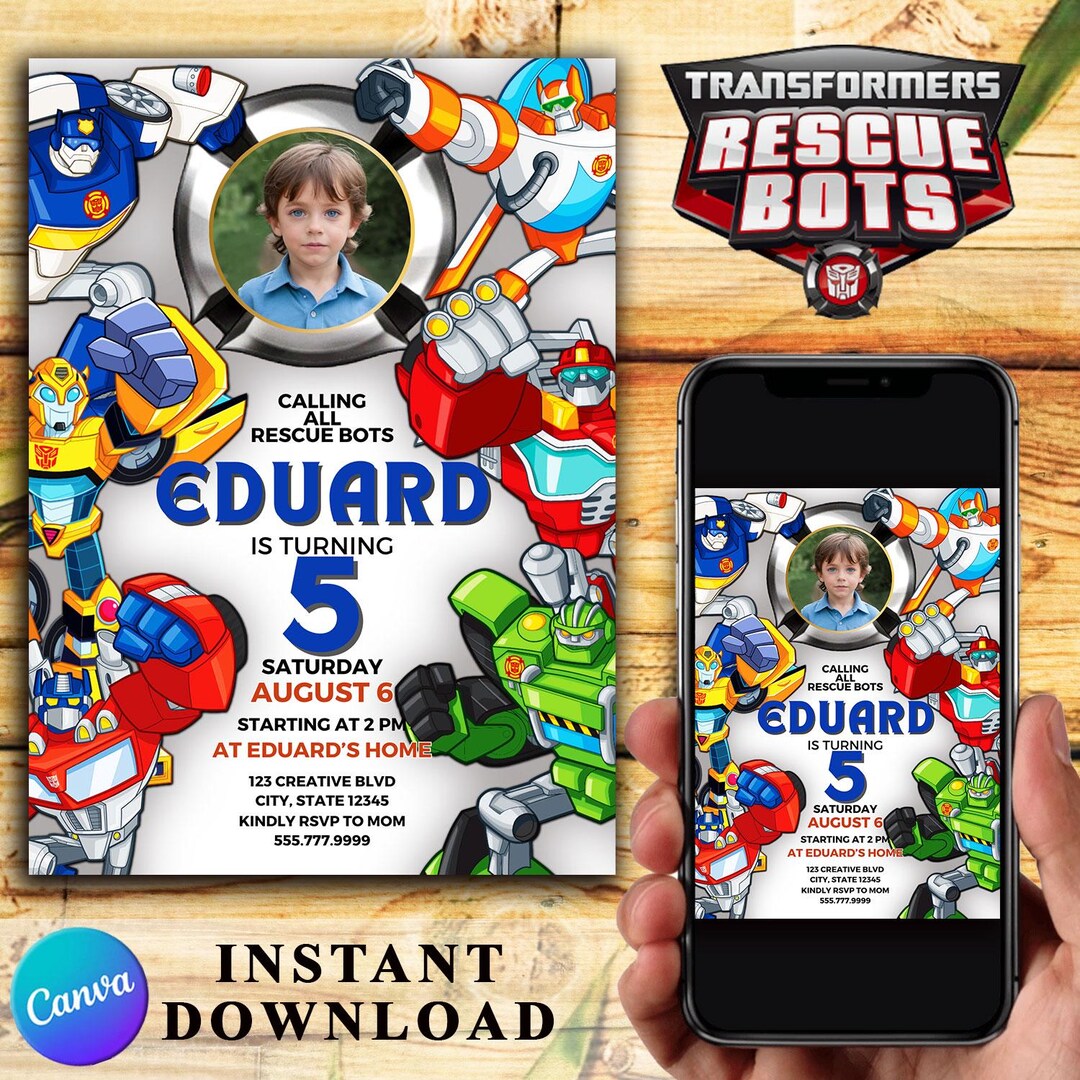 Rescue Bots Transformers Birthday Party Digital Invitation Template ...