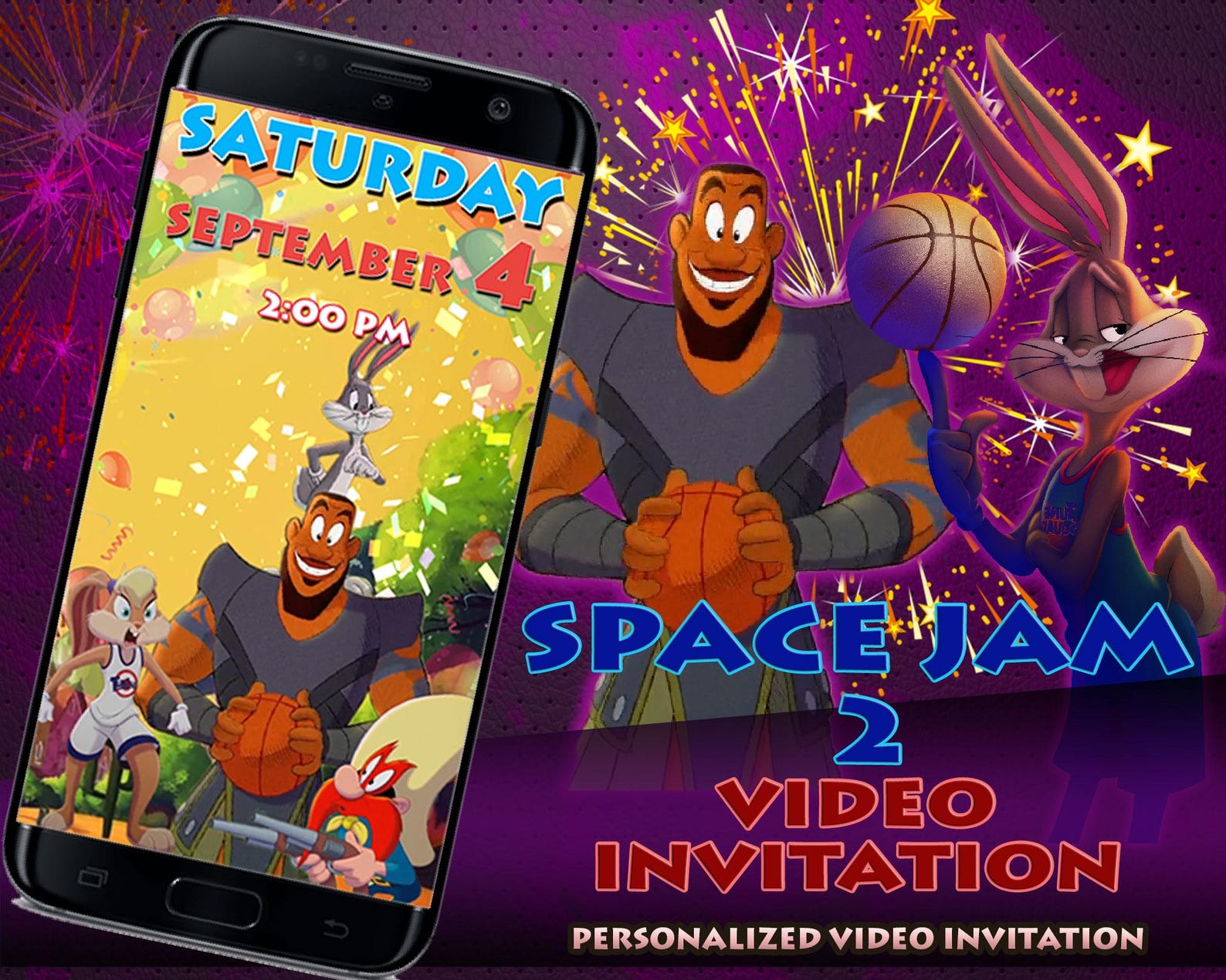 Space Jam 2 Video Birthday Invitation, Animated Invitation, Space Jam A ...