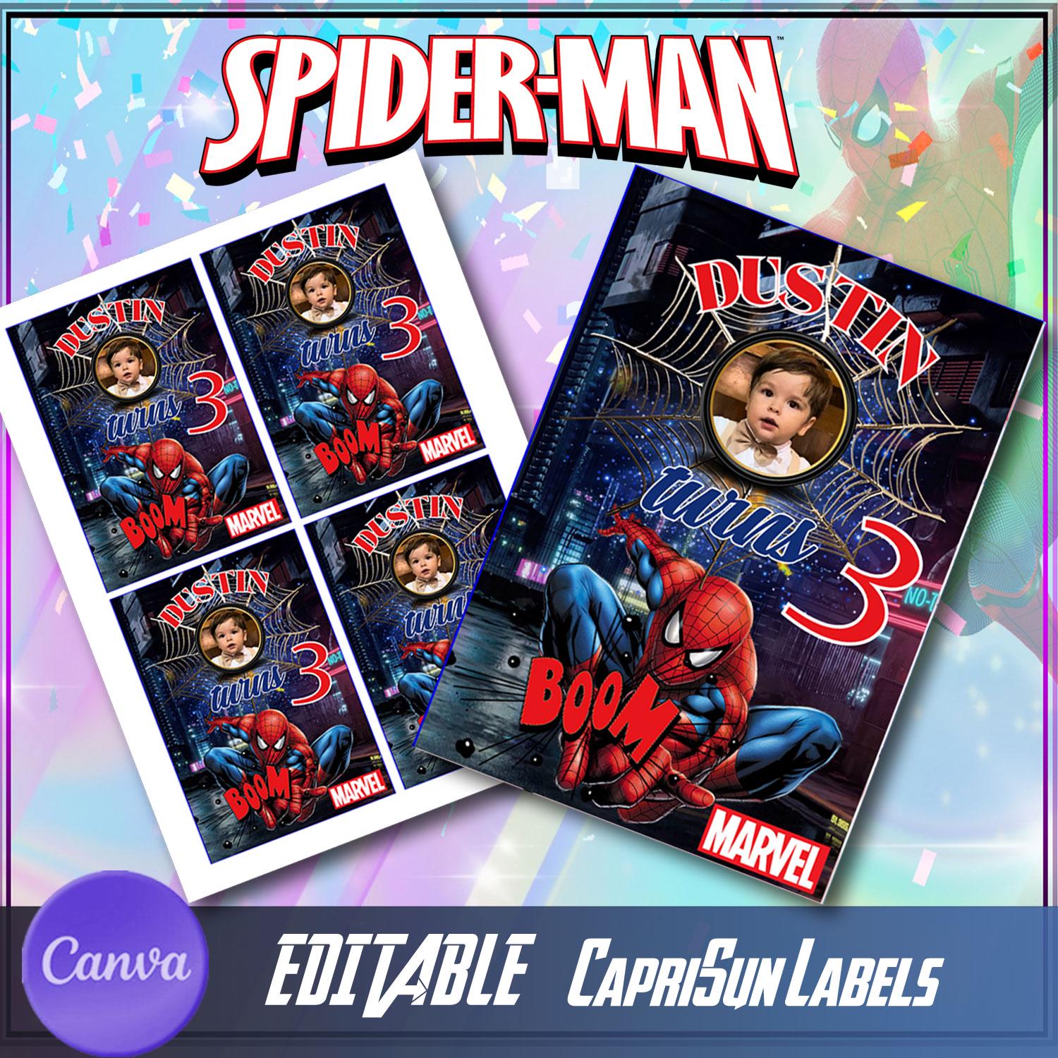 Spiderman Birthday Party Labels: Editable Water Bottle, Chips, Caprisun ...