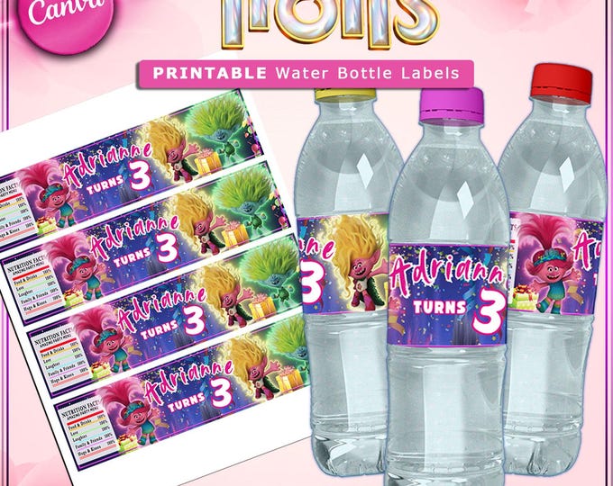 18 Trolls Inspired PREFILLED (NOT EDITABLE) Printable Party Tented Food ...