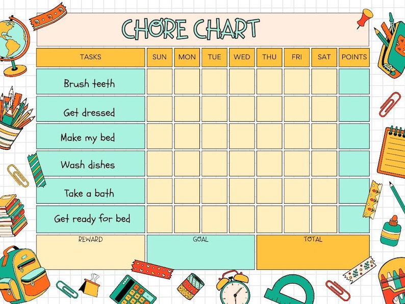Editable Chore Chart Kids Chore Chart Chore Chart Printable Chore Chart ...