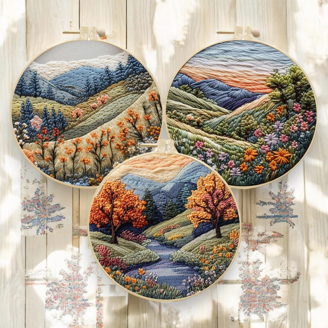 Mountain Landscape Embroidery Kit: DIY Needlepoint Craft (15cm) - Etsy