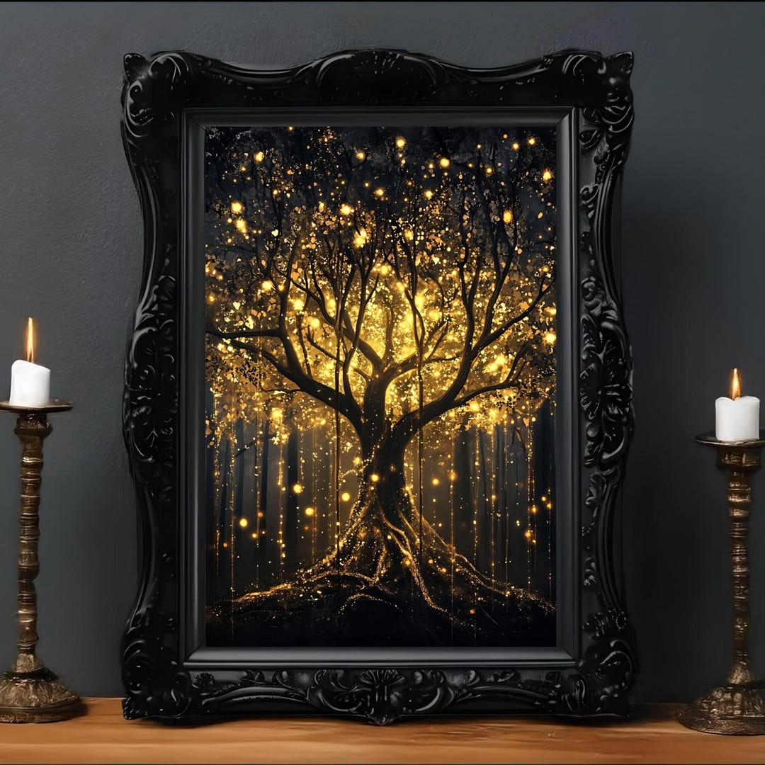 Golden Tree of Life Wall Art Print | Dark Maximalist Art Print ...
