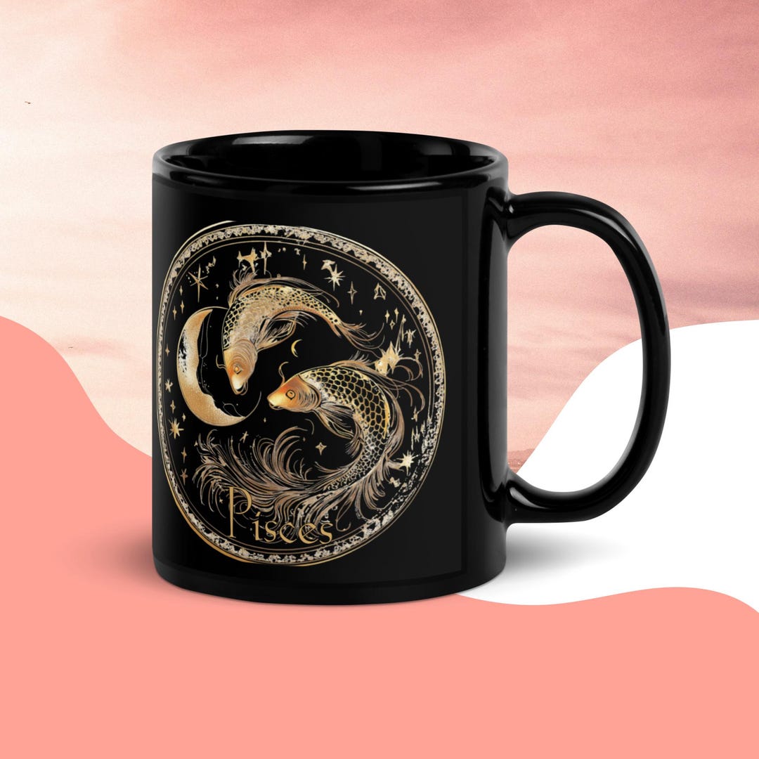 Pisces Zodiac Sign Black Mug Astrology Mug Star Sign Mug Horoscope Mug ...
