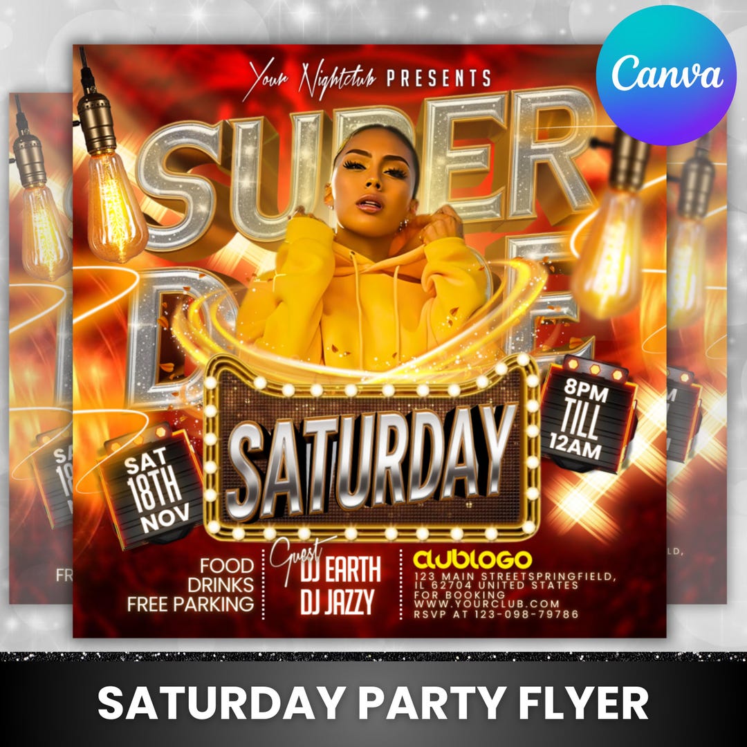Saturday Party Flyer, Saturday Night Party Flyer, Club Party Flyer ...