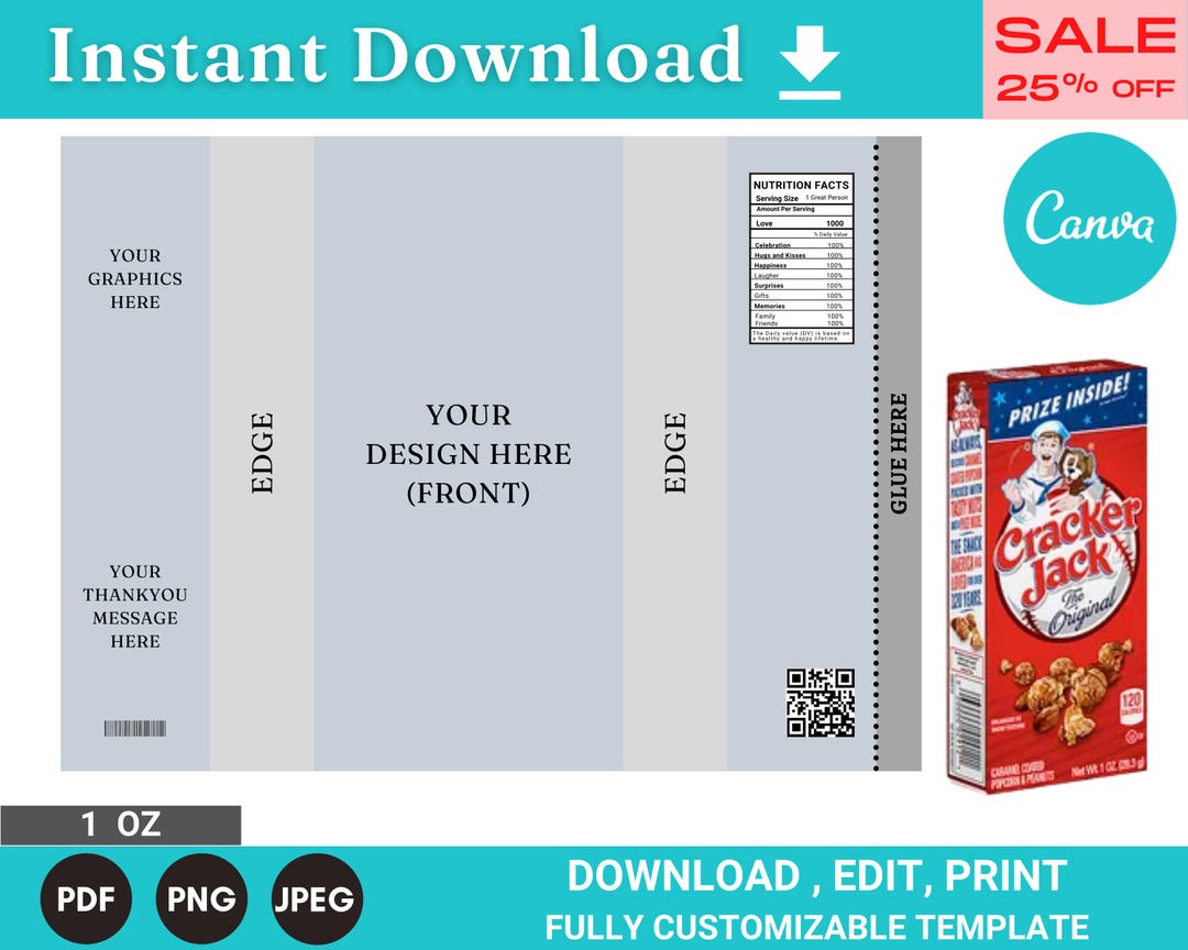 Cracker Jack 1 Oz Blank Wrapper Template SVG, Popcorn and Peanuts Box 1 ...