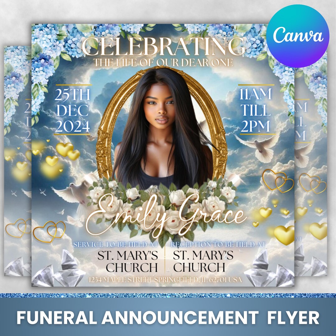 Memorial Funeral Announcement Flyer, Funeral Program Template, Funeral ...