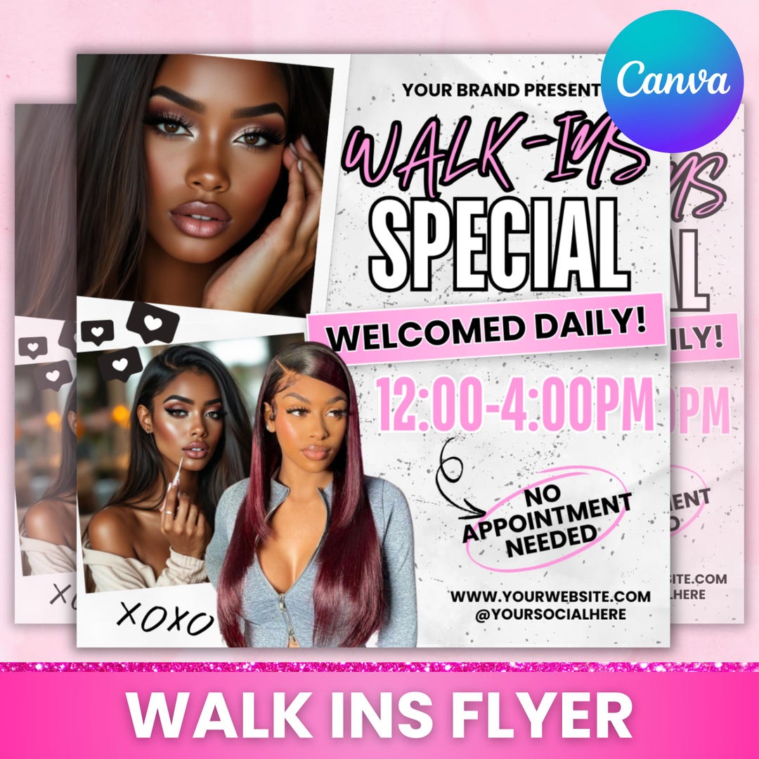 Walk-ins Flyer, Walk-ins Welcome Flyer, Hair Salon, Hairstylist, Wigs ...