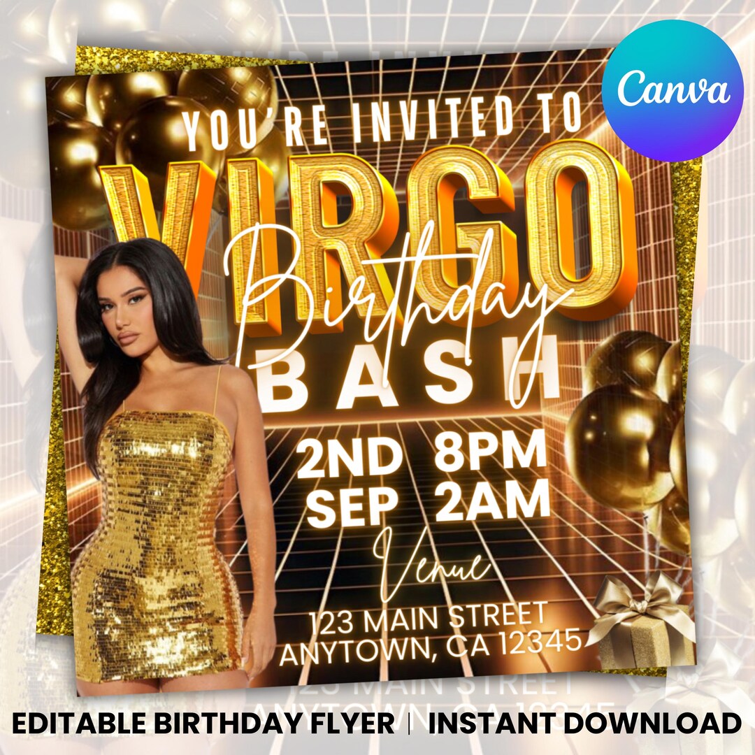 Virgo Birthday Party Flyer, Birthday Girl, Happy Birthday Flyer, Virgo ...