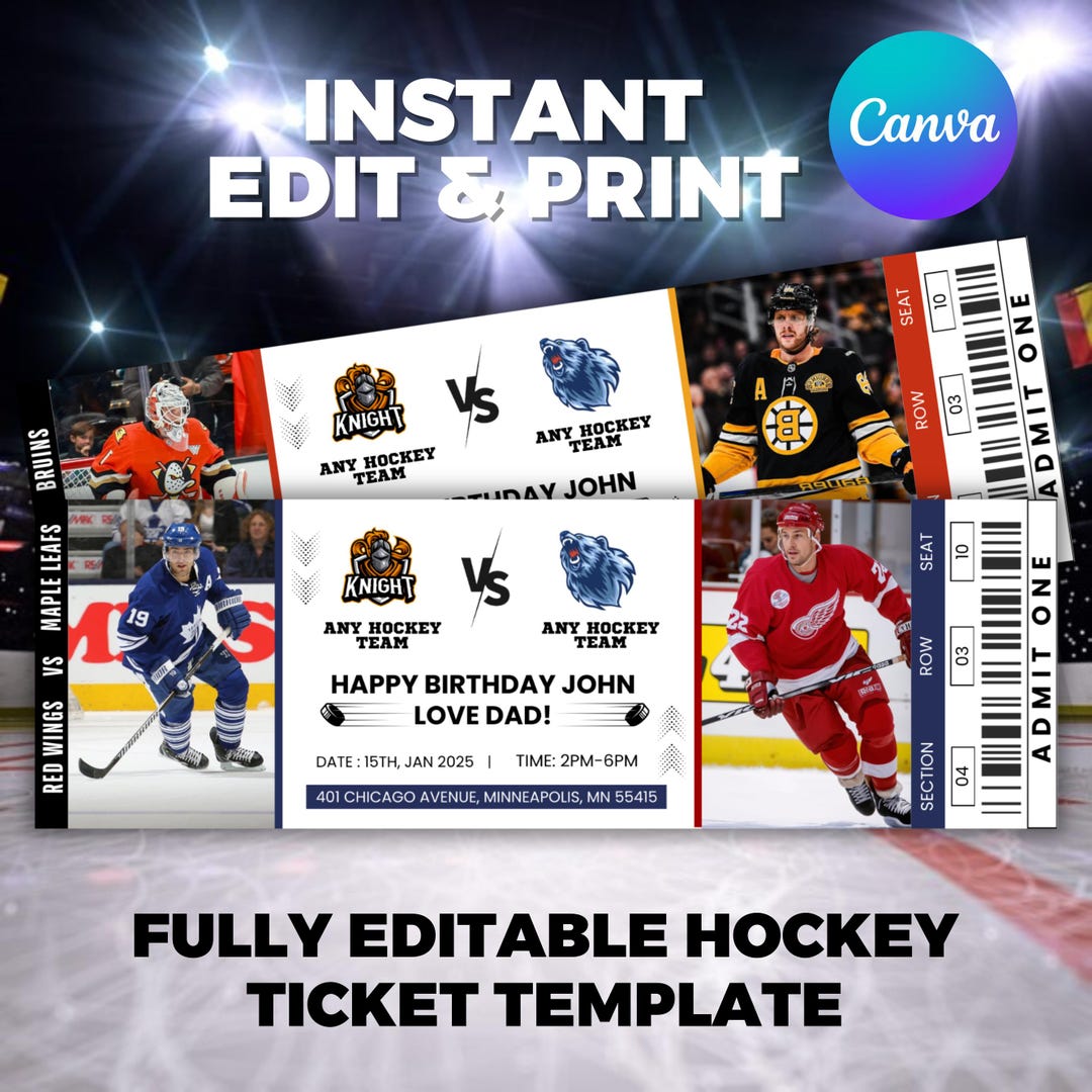 Editable Hockey Ticket, Hockey Ticket Template, Surprise Hockey Game ...