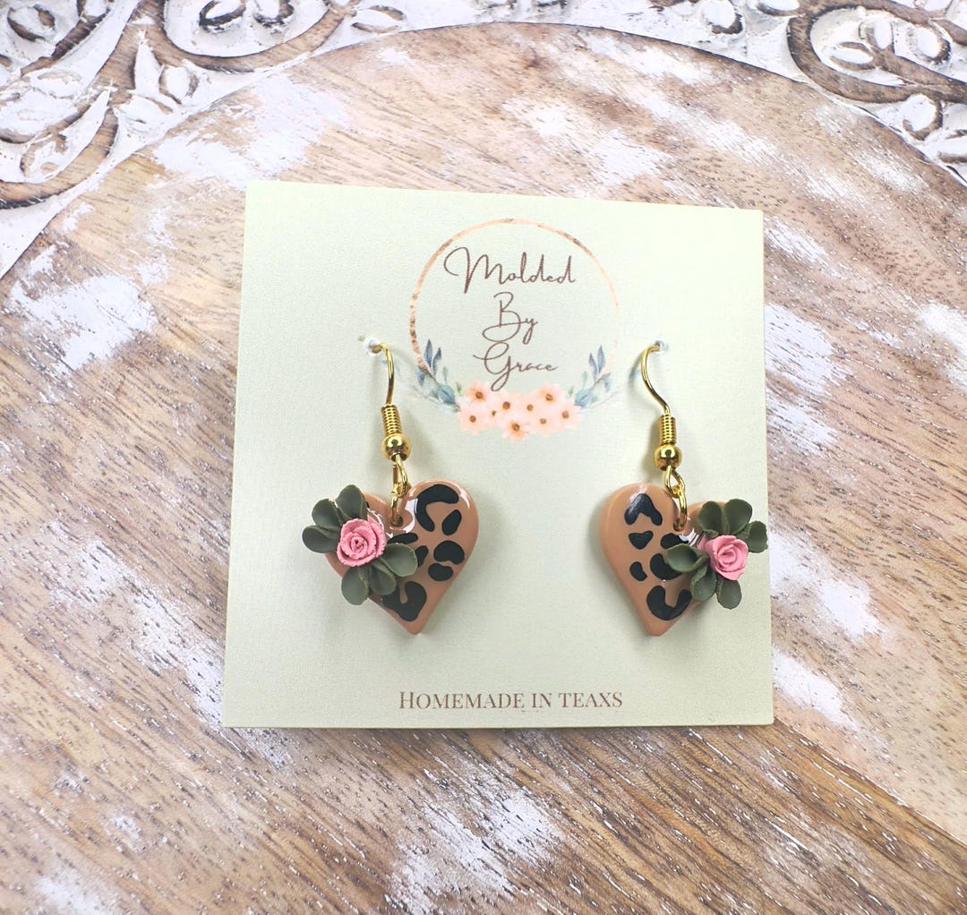 Cheetah Print Heart Polymer Clay Earrings - Etsy