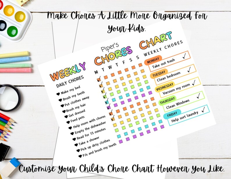 Editable & Printable Kids Weekly Chore Chart - Etsy