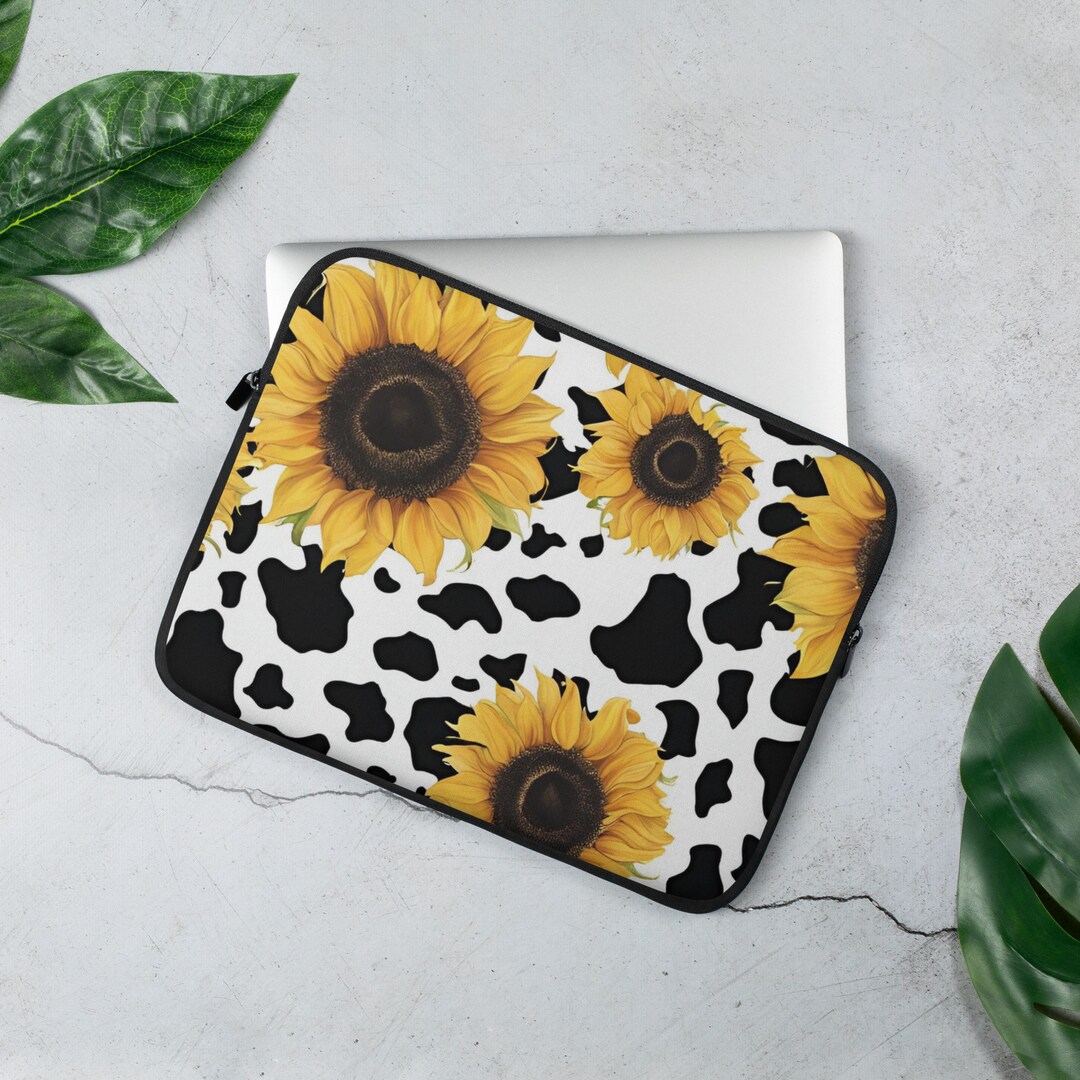 Cow Print & Sunflower Design Laptop Sleeve, School Supplies, Laptop ...