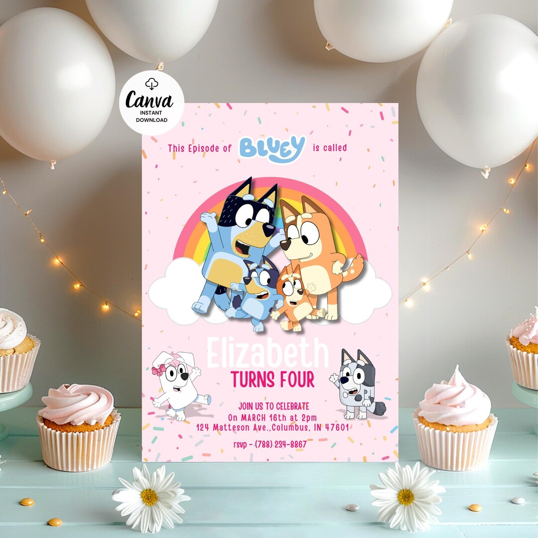 Bluey Girl Party Digital Invitation Bluey Birthday Invitation Bluey ...