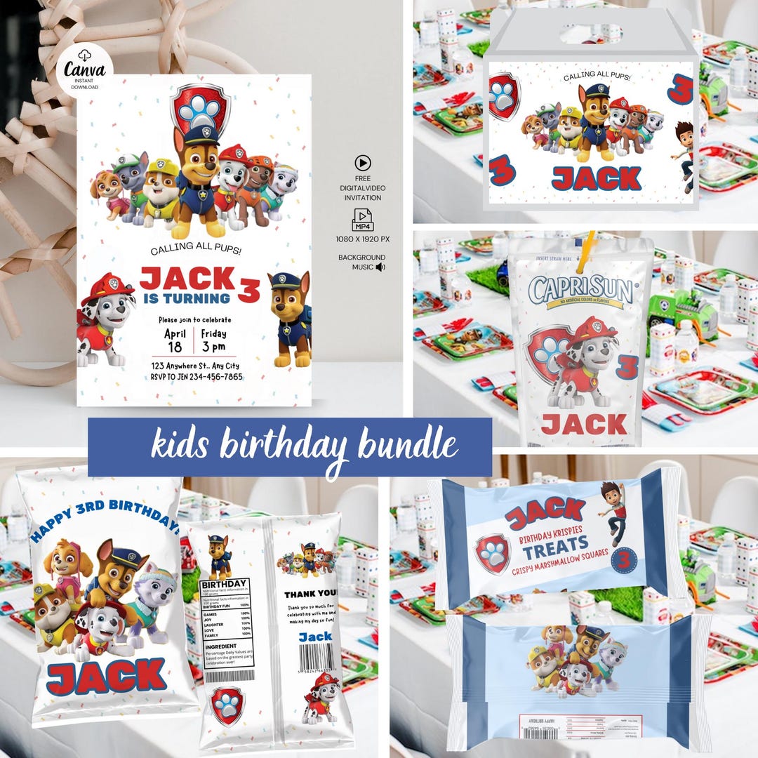 Editable Paw Patrol Party Bundle Boys Girls Party Favor Bundle Chip Bag ...
