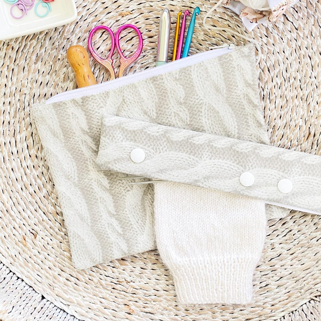 Cable Knit Zipper Pouch Set, DPN Holder, DPN Cozy, Gifts for Knitters ...
