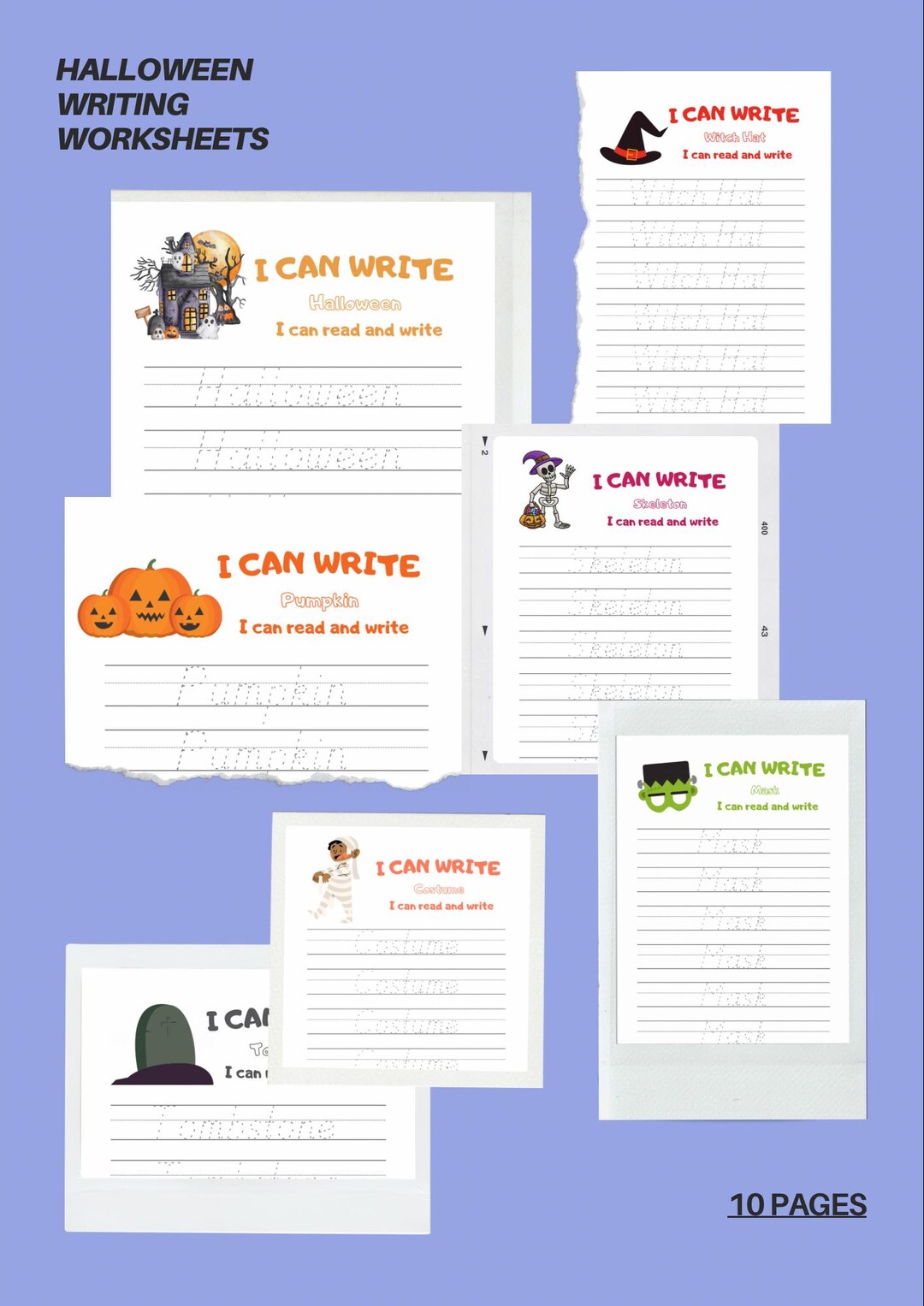 Halloween Writing Tracing Worksheet - 10 Pages of Spooky Fun! - Etsy